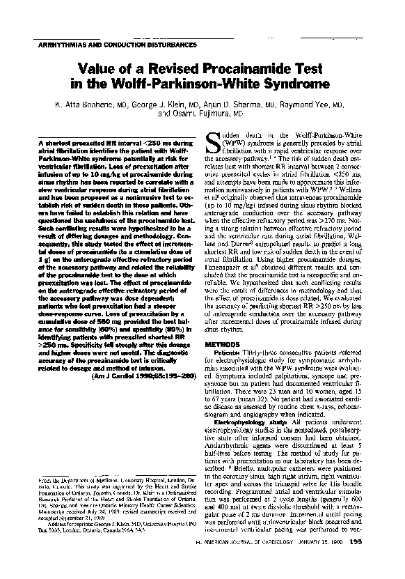 (PDF) Value of a revised procainamide test in the Wolff-Parkinson-White ...