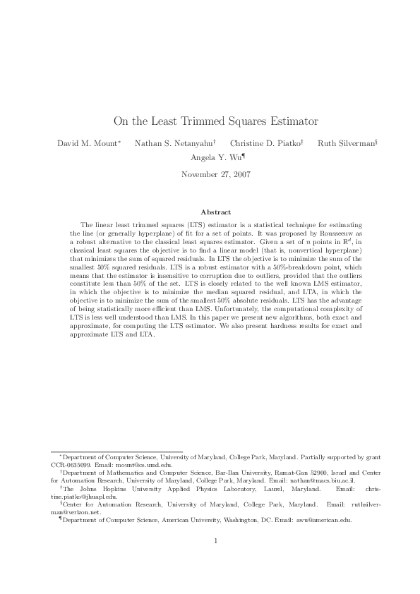 (PDF) On the Least Trimmed Squares Estimator