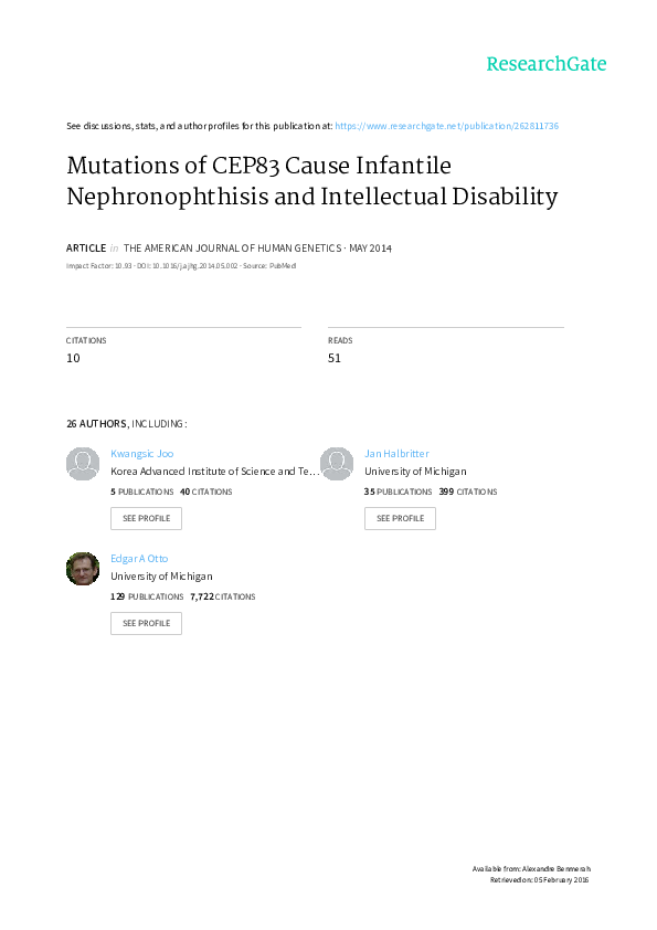 (PDF) Mutations of CEP83 Cause Infantile Nephronophthisis and ...