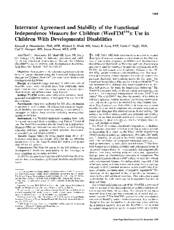 (PDF) WeeFIM in Children with Developmental Disabilities