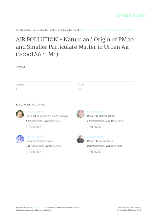 (PDF) Air Pollution–Nature and Origin of PM10 and Smaller Particulate ...