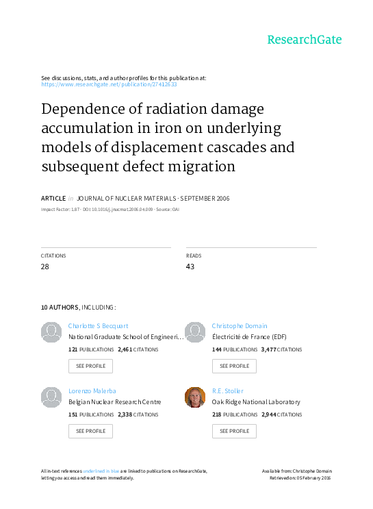 (PDF) Dependence of radiation damage accumulation in iron on underlying ...