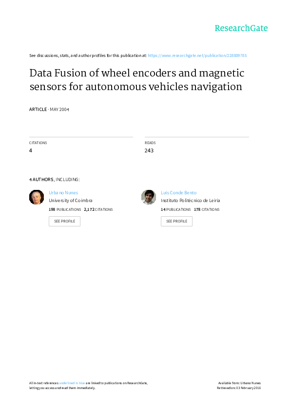 (PDF) Data Fusion of wheel encoders and magnetic sensors for autonomous vehicles navigation