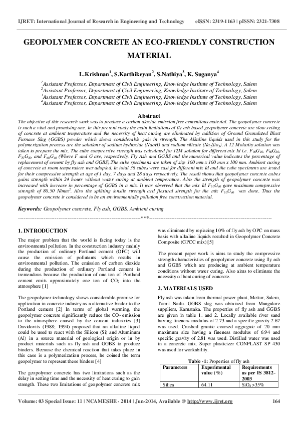 (PDF) GEOPOLYMER CONCRETE AN ECO-FRIENDLY CONSTRUCTION MATERIAL