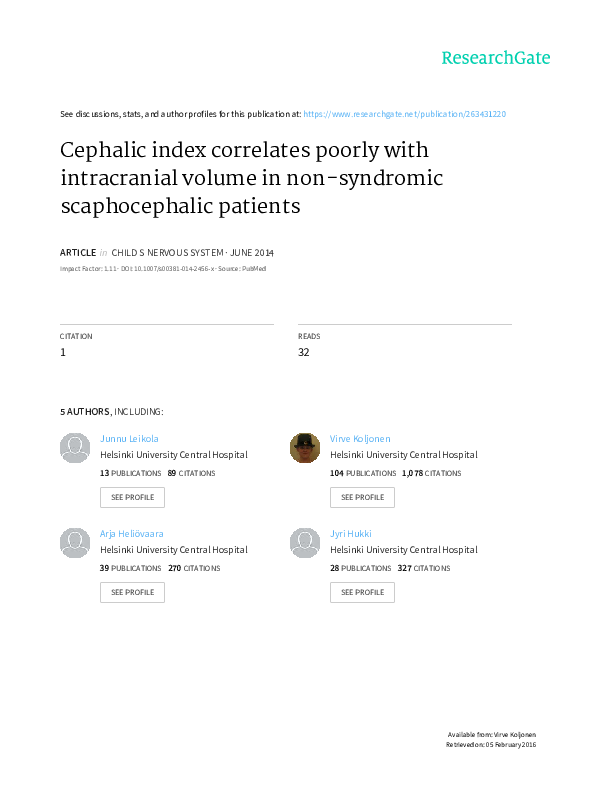 (PDF) Cephalic index correlates poorly with intracranial volume in non ...
