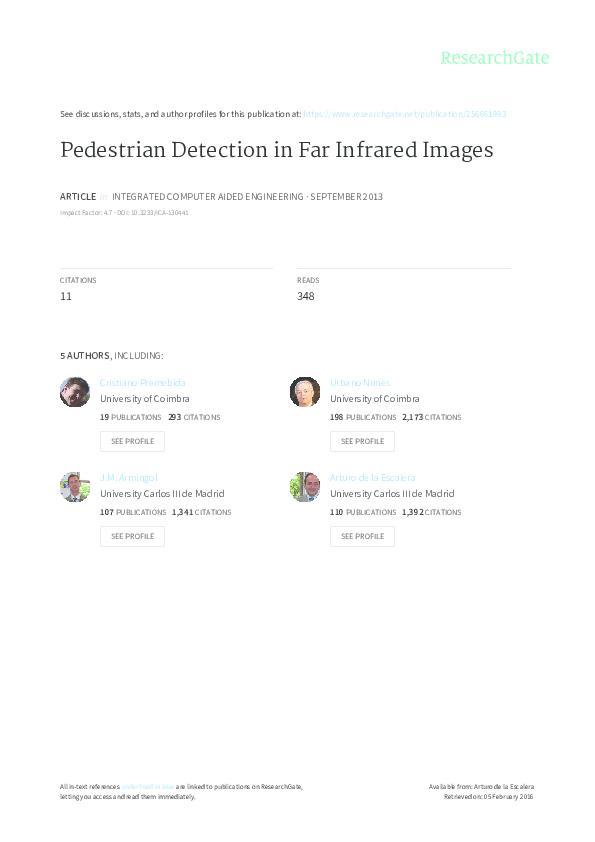 (PDF) Pedestrian Detection in Far Infrared Images