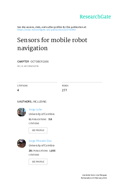 Pdf Sensors For Mobile Robot Navigation
