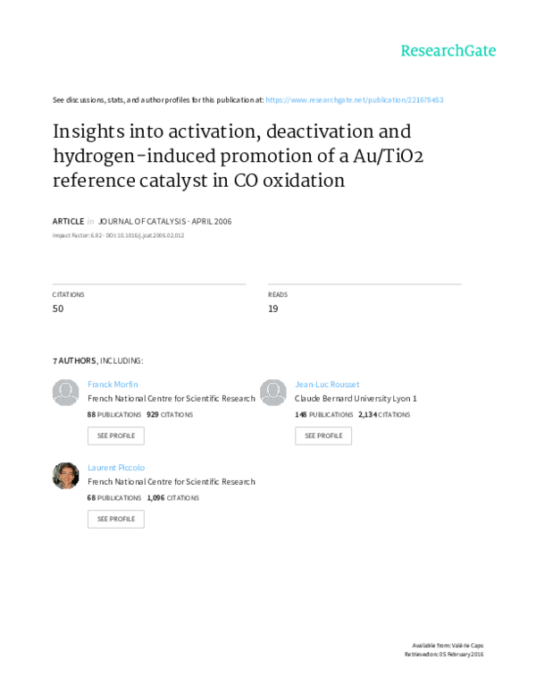 (PDF) Insights into activation, deactivation and hydrogen-induced ...