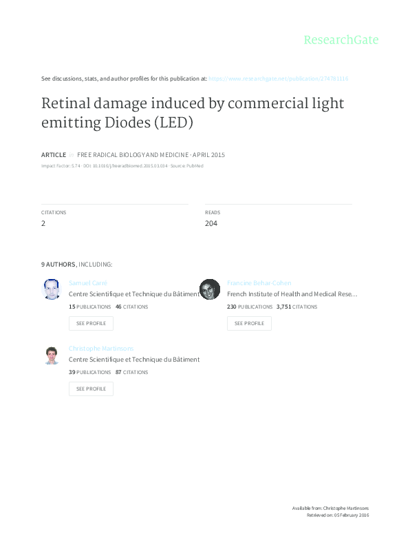(PDF) Retinal damage induced by commercial light emitting Diodes (LED)