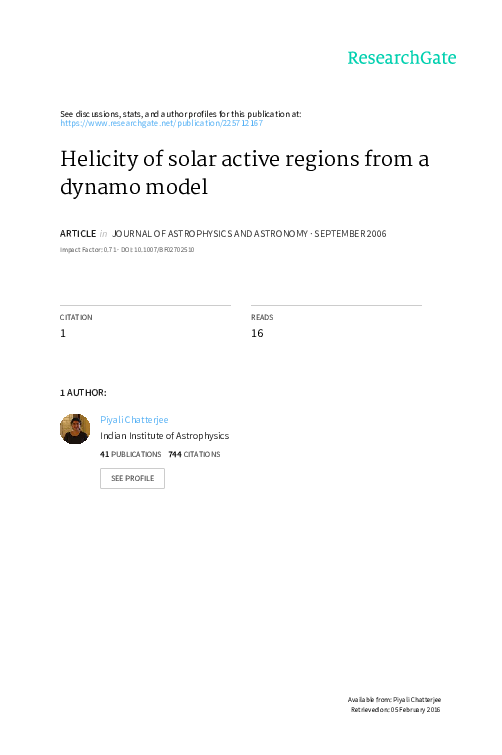 (PDF) Helicity of solar active regions from a dynamo model
