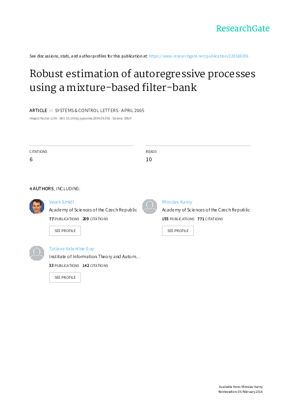 (PDF) Robust estimation of autoregressive processes using a mixture-based filter-bank