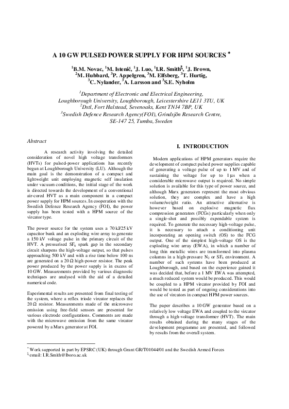 (PDF) A 10-GW Pulsed Power Supply for HPM Sources
