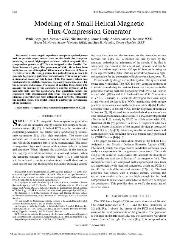 (PDF) Modeling of a Small Helical Magnetic Flux-Compression Generator