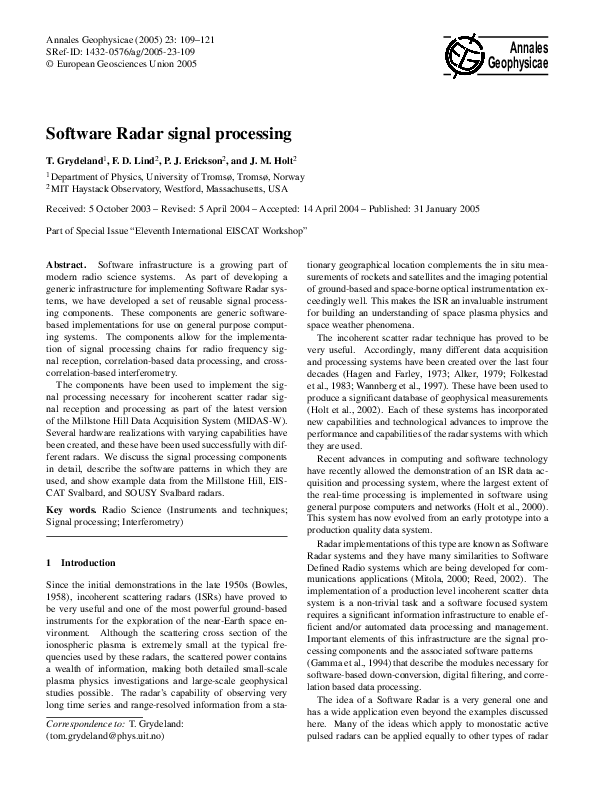 (PDF) Software Radar Signal Processing