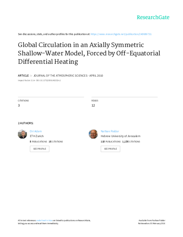 (PDF) Global Circulation in an Axially Symmetric Shallow Water Model ...