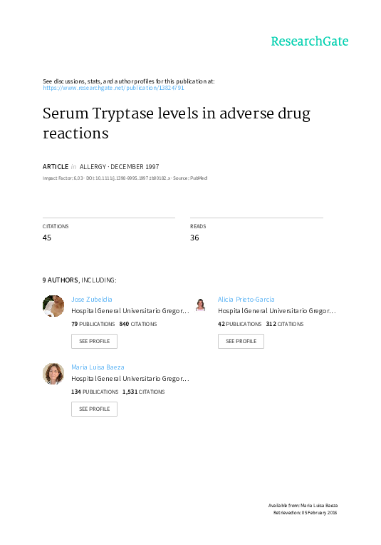 (PDF) Serum tryptase levels in adverse drug reactions