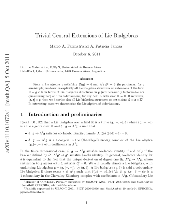 (PDF) Trivial central extensions of Lie bialgebras