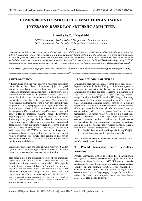 (PDF) COMPARISON OF PARALLEL SUMMATION AND WEAK INVERSION BASED ...