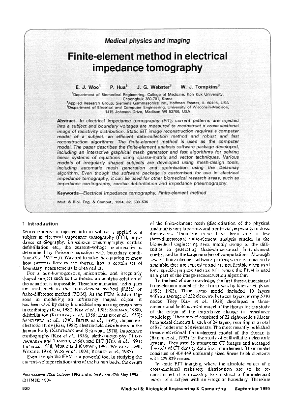 Pdf Finite Element Method In Electrical Impedance Tomography