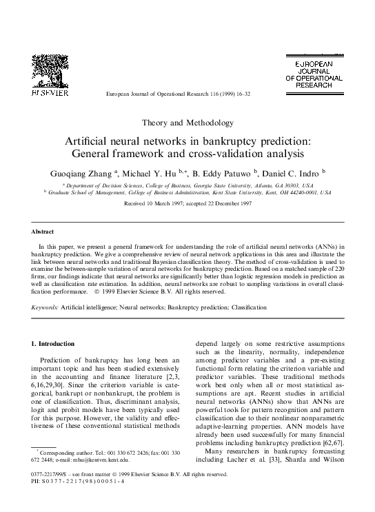 Pdf Artificial Neural Networks In Bankruptcy Prediction General