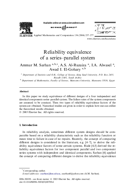 (PDF) Reliability equivalence of a series–parallel system