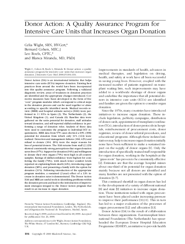 (PDF) Donor Action: A Quality Assurance Program for Intensive Care ...