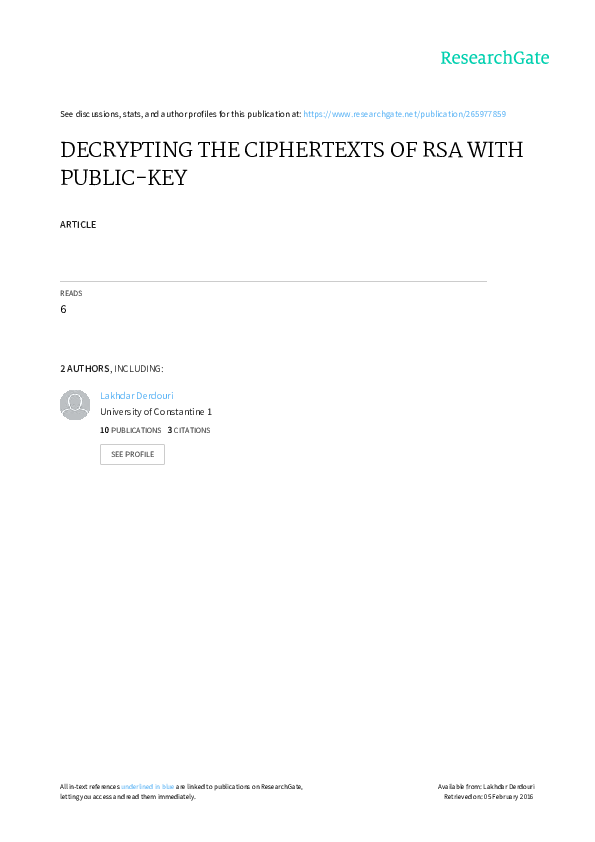 (PDF) DECRYPTING THE CIPHERTEXTS OF RSA WITH PUBLIC-KEY