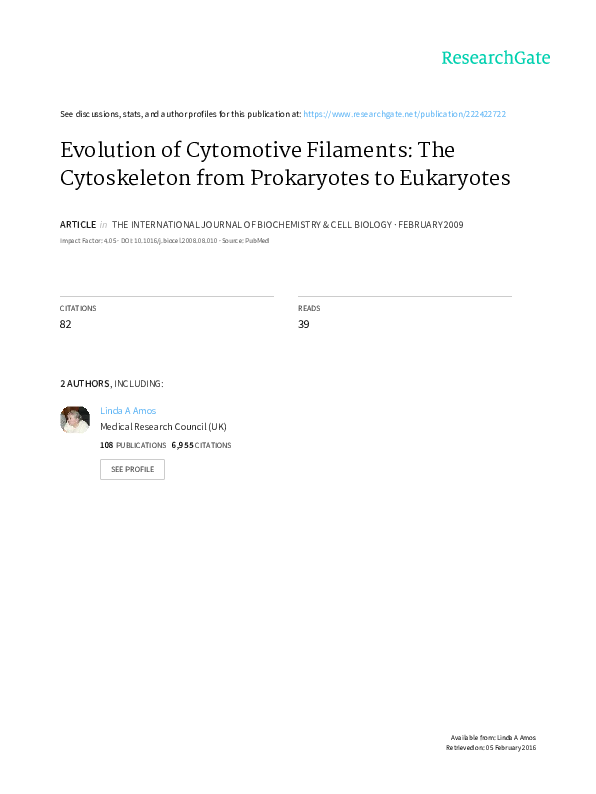 (PDF) Evolution of cytomotive filaments: The cytoskeleton from ...