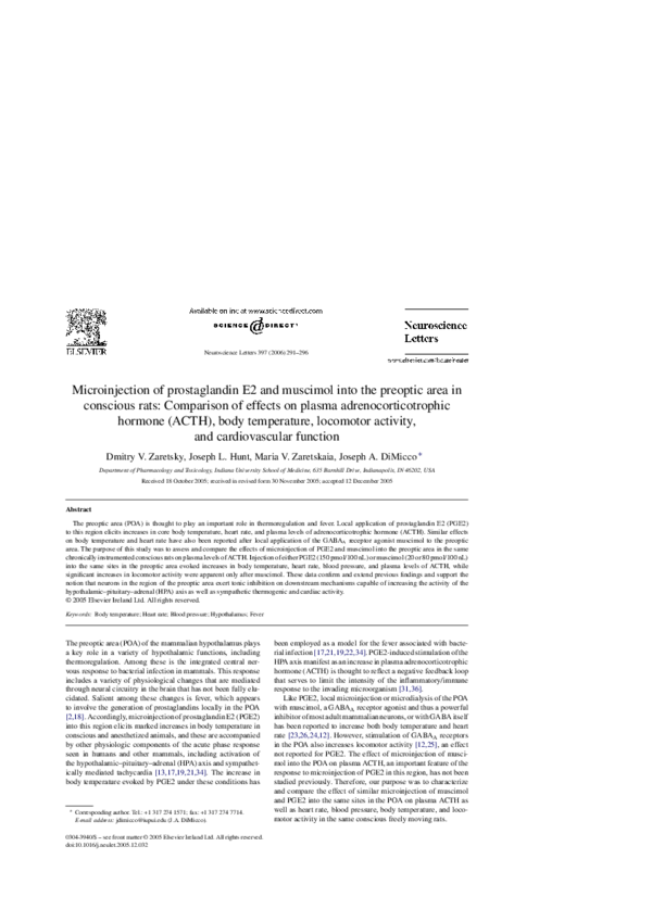 (PDF) PGE2 and Muscimol Effects in Rat Preoptic Area on ACTH and Temp