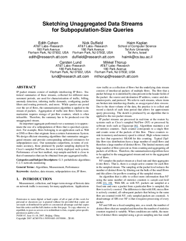 Pdf Sketching Unaggregated Data Streams For Subpopulation Size Queries