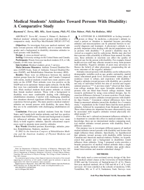 (PDF) Medical students' attitudes toward persons with disability: A ...