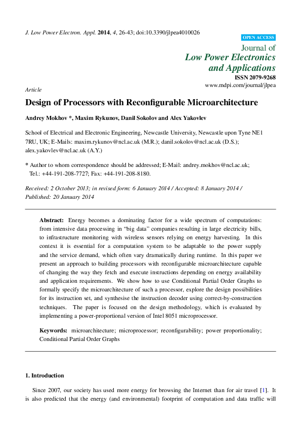 (PDF) Design of Processors with Reconfigurable Microarchitecture