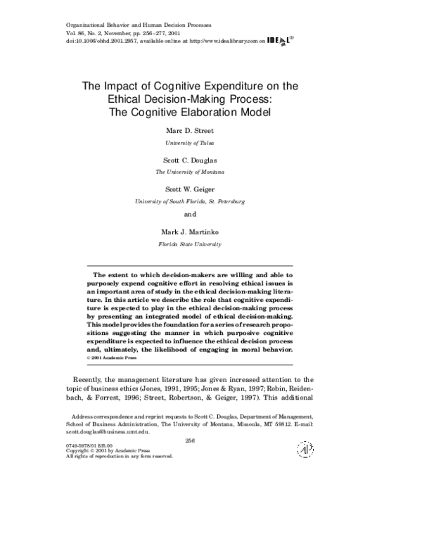 (PDF) The Impact of Cognitive Expenditure on the Ethical Decision-Making Process: The Cognitive ...