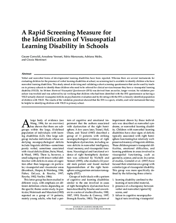 (PDF) A Rapid Screening Measure for the Identification of Visuospatial ...