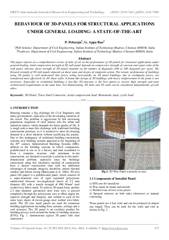 (PDF) BEHAVIOUR OF 3D-PANELS FOR STRUCTURAL APPLICATIONS UNDER GENERAL ...