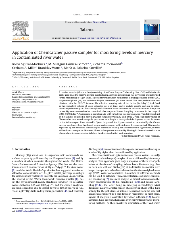(PDF) Application of Chemcatcher passive sampler for monitoring levels ...