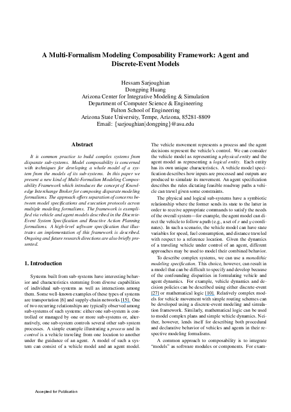 (PDF) A Multi-Formalism Modeling Composability Framework: Agent and Discrete-Event Models