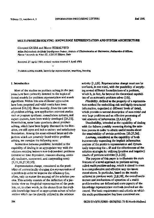 (PDF) Multi-problem-solving: knowledge representation and system architecture