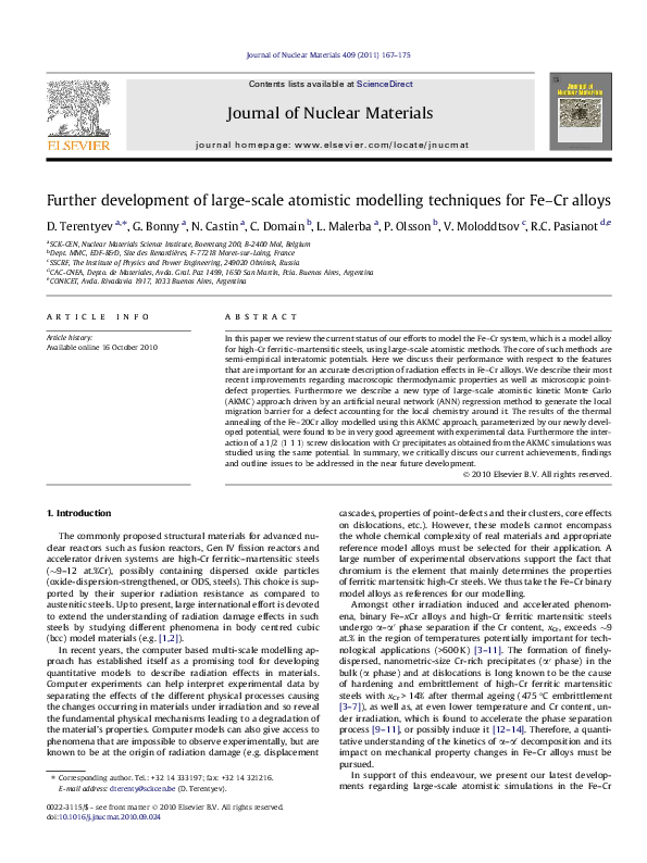 (PDF) Further development of large-scale atomistic modelling techniques for Fe–Cr alloys