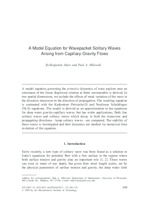 (PDF) A Model Equation for Wavepacket Solitary Waves Arising from Capillary-Gravity Flows