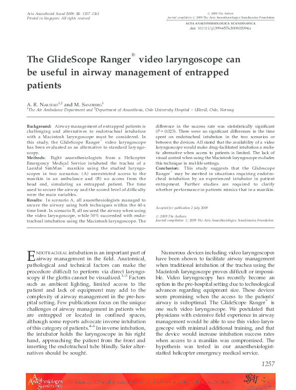 (PDF) The GlideScope Ranger ® video laryngoscope can be useful in ...