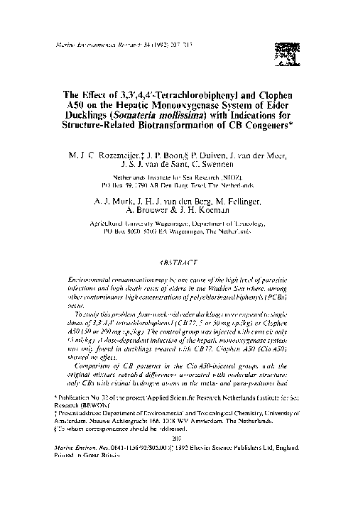 (PDF) The effect of 3,3′,4,4′-tetrachlorobiphenyl and clophen A50 on ...