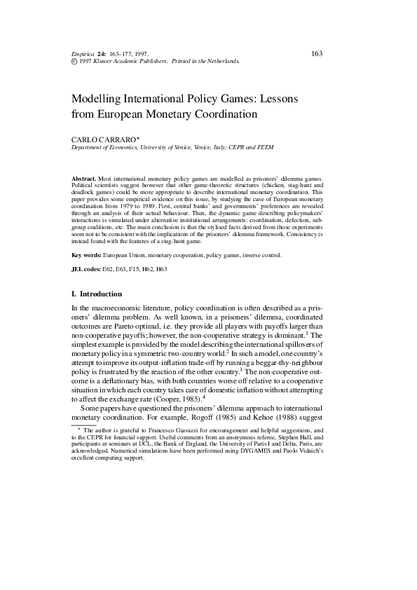 (PDF) Modelling International Policy Games: Lessons from European ...