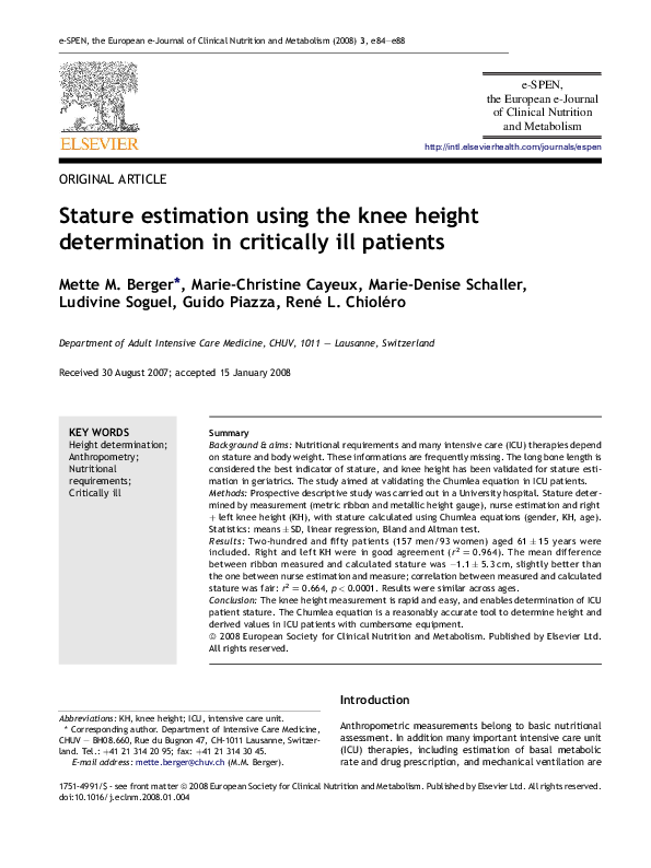 (PDF) Stature estimation using the knee height determination in ...