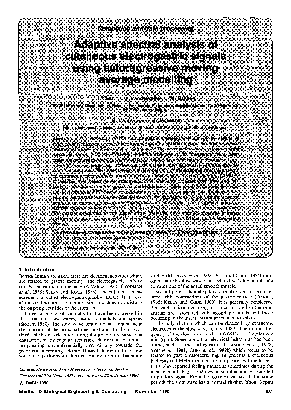 Pdf Adaptive Spectral Analysis Of Cutaneous Electrogastric Signals