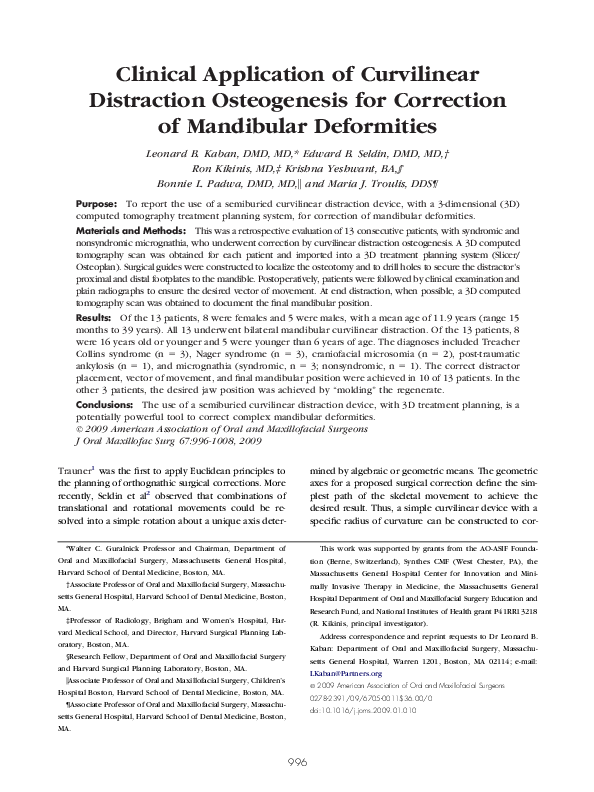 (PDF) Clinical Application of Curvilinear Distraction Osteogenesis for ...
