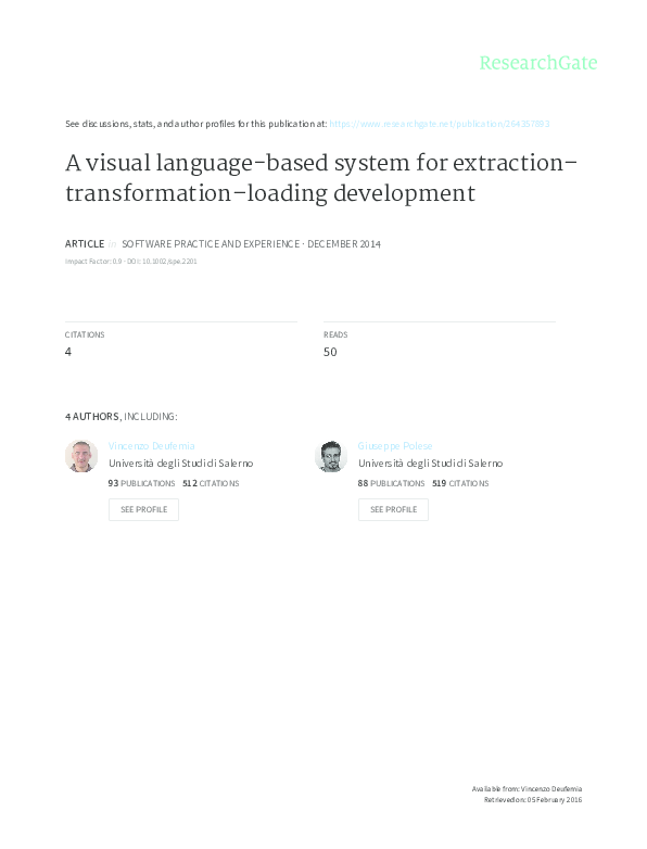 (PDF) A visual language‐based system for extraction–transformation–loading development