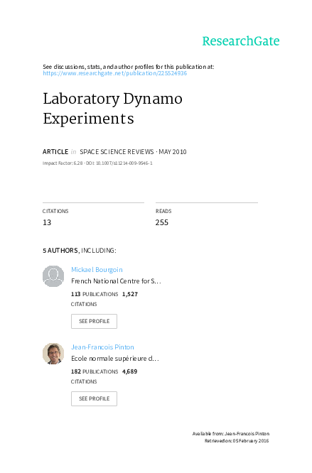 (PDF) Laboratory Dynamo Experiments
