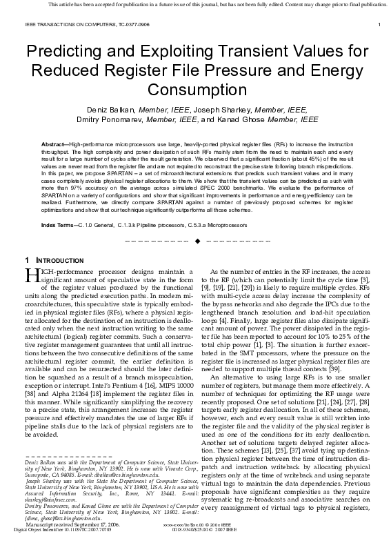 (PDF) Predicting and Exploiting Transient Values for Reducing Register File Pressure and Energy ...