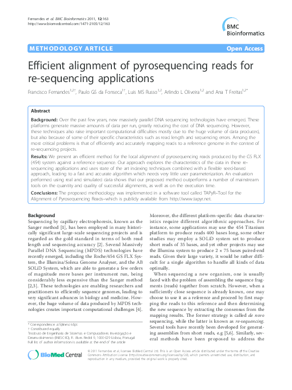 (PDF) Efficient alignment of pyrosequencing reads for re-sequencing applications